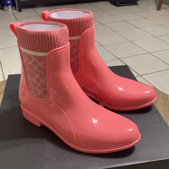 Coach | Shoes | Coach Pink Rubber Rain Booties Size 7 Nwt | Poshmark